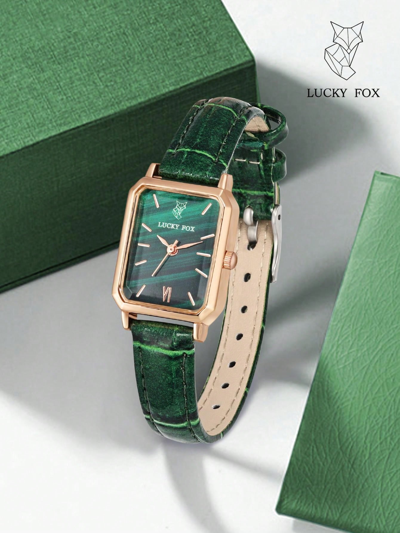 Luckyfox Battery-Operated Zinc Alloy Quartz Vintage Square Dial Leather ...