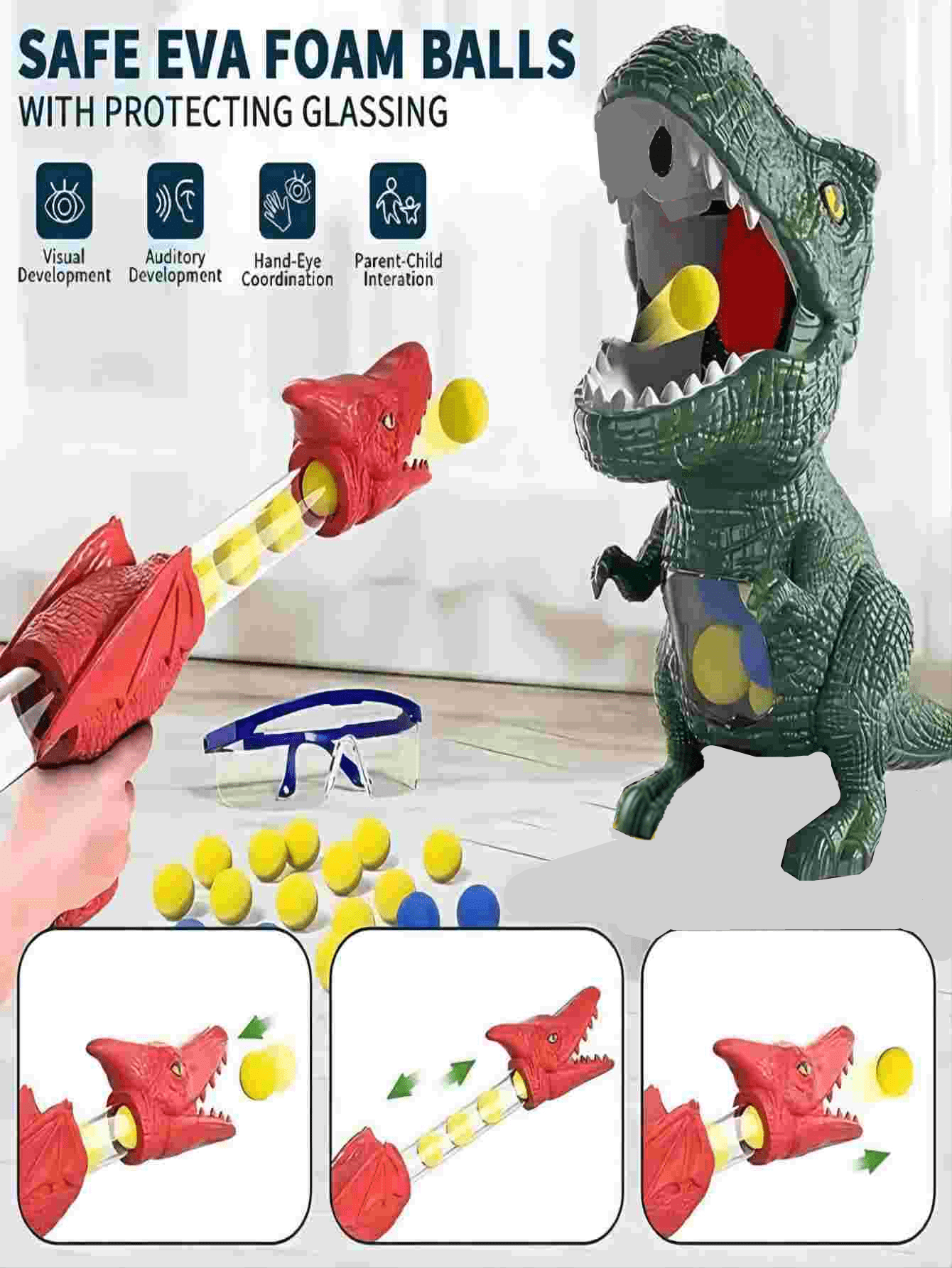 Dinosaur-Shaped Soft Foam Dart Blaster Toy, Fun Parent-Child ...