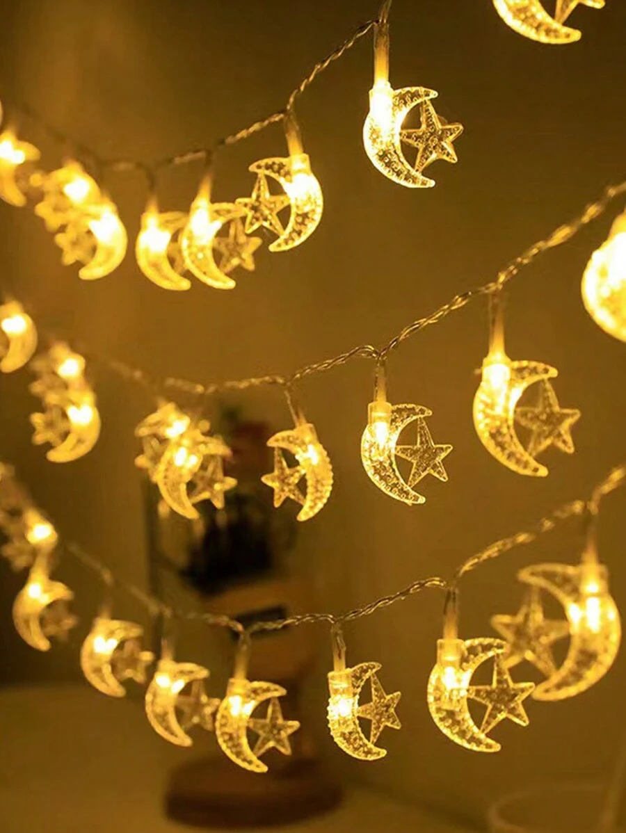 1pc Star And Moon String Light, Warm White Fairy Light For Bedroom ...