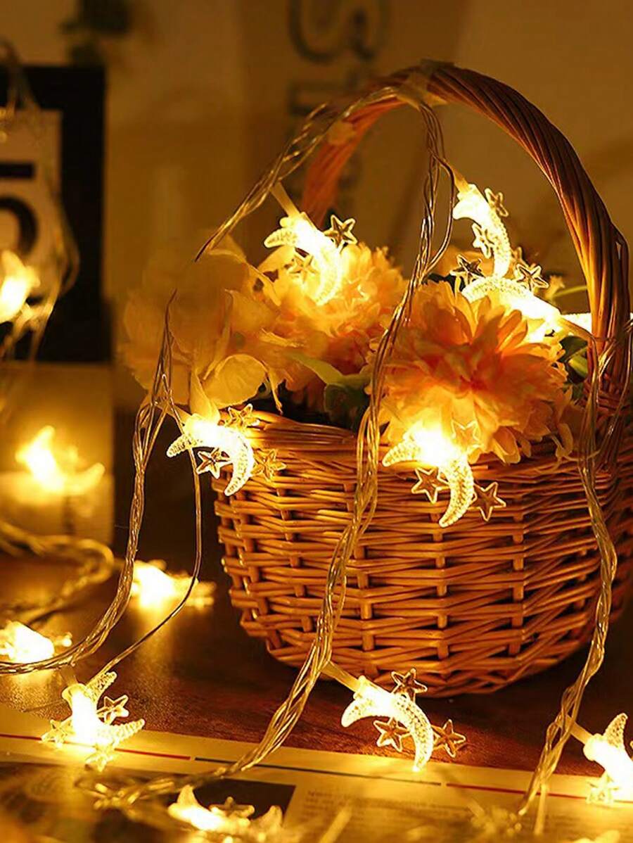 1pc Star And Moon String Light, Warm White Fairy Light For Bedroom ...
