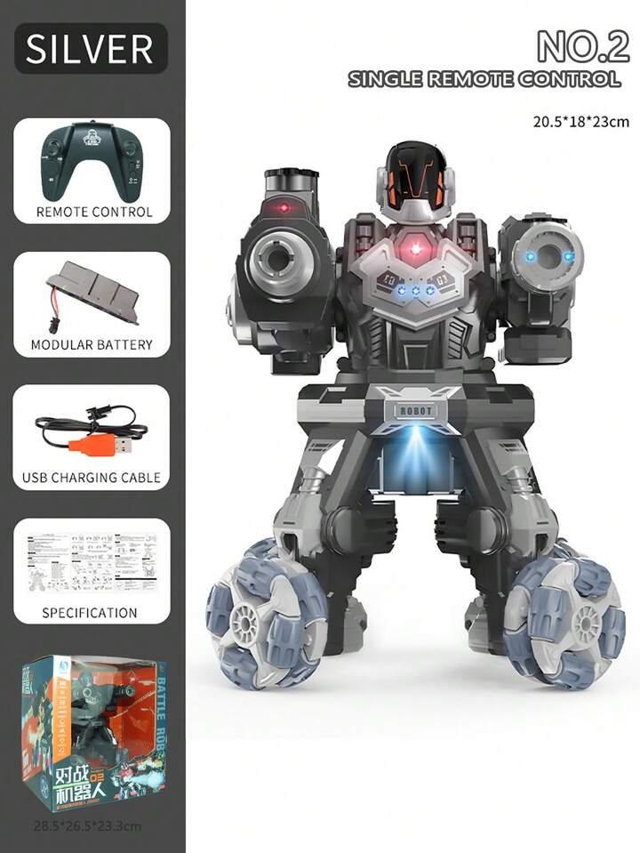 Silver Set Of Remote Control And Gesture Sensing Fighting Robot, With ...