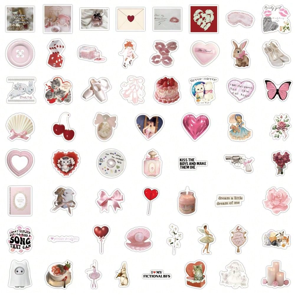60 Pcs Coquette Stickers Vinyl Waterproof Stickers Scrapbook,Journaling ...
