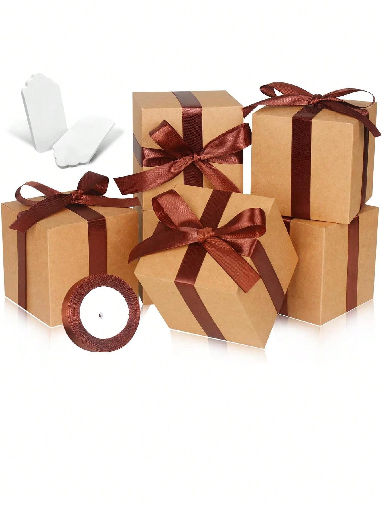 Small Gift Boxes, 2x2x2 Inches Favor Boxes Brown Paper Gift Boxes With ...