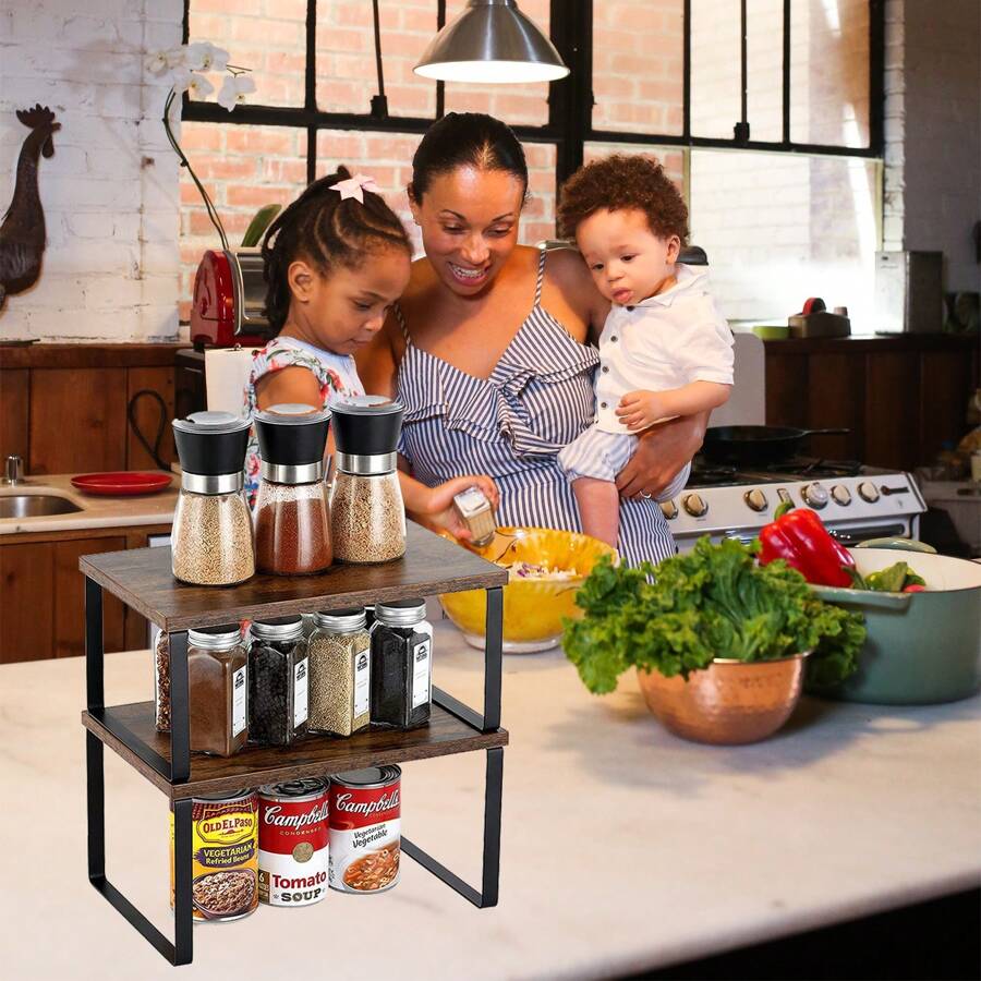 Set Of 2 Kitchen Counter Shelf Stackable Cabinet Organizer Expandable ...