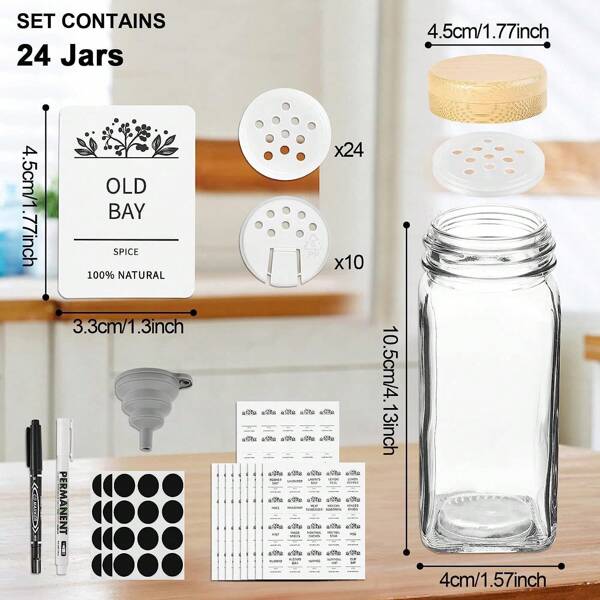 Square Spice Jar Set (12 X 120 Ml, With Bamboo Lids) - Spice Jars With ...