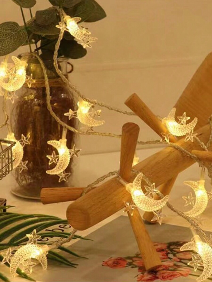 1pc Star And Moon String Light, Warm White Fairy Light For Bedroom ...