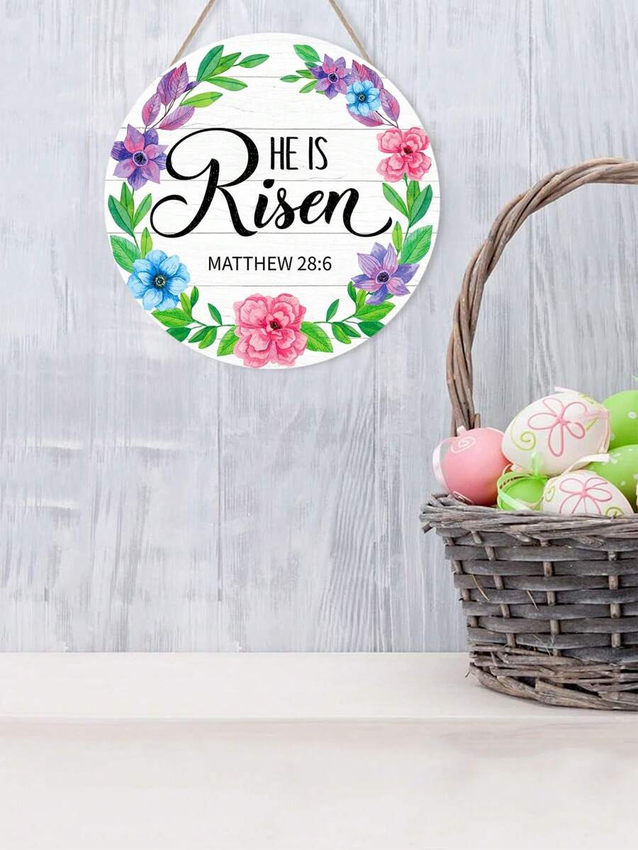 1Pc He Is Risen Wood Sign For Easter Door Decor,Rustic Round Shape ...