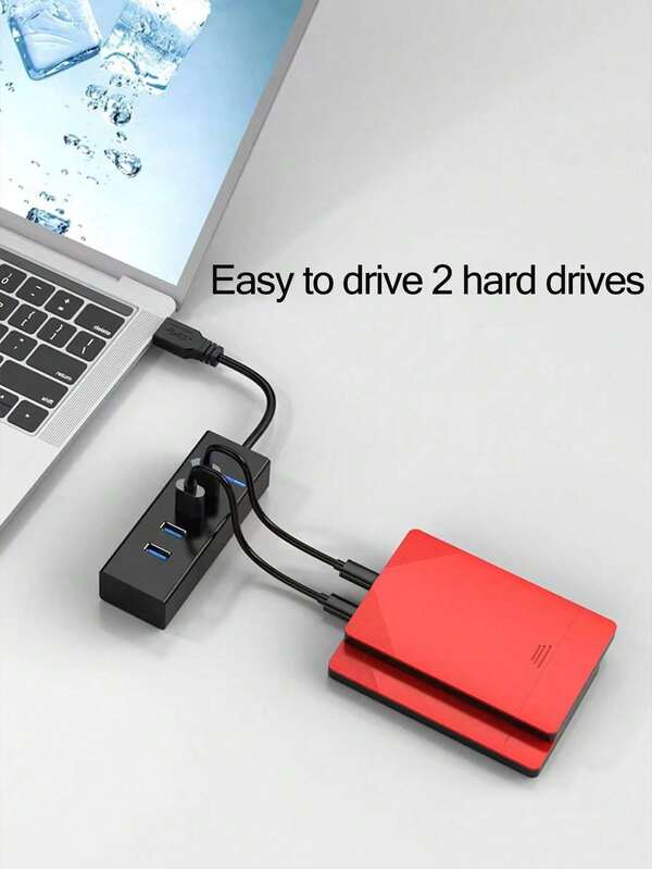 1pc Black Abs Material Usb 3.0 Hub With 4 Ports And Led Indicator ...