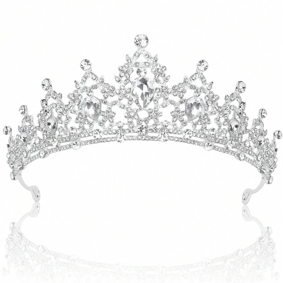 1pc Luxury Silver Crystal Princess Crown, Suitable For Women In ...