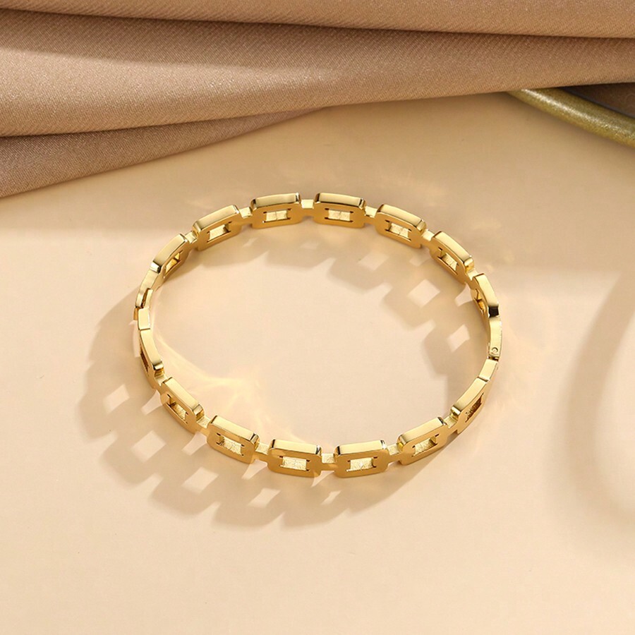 Stainless Steel & Titanium Geometric Shape Rectangle Bracelet With ...