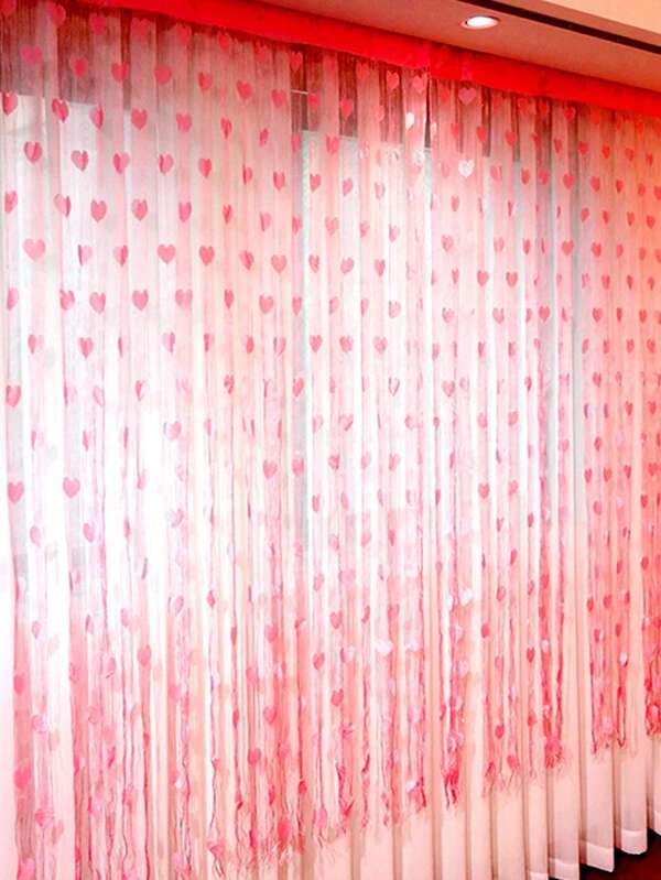 1pc 100x200cm Heart-Shaped Lines Curtains With Tassel For Door And ...