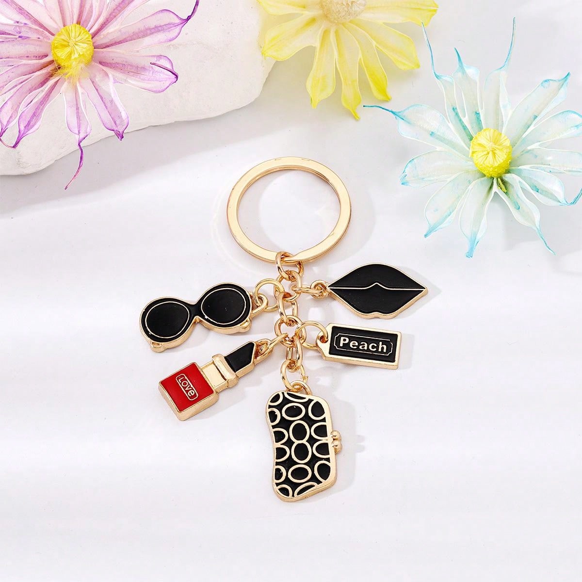 1pc Fashionable Lady Lipstick Or Glasses Shaped Keychain Beauty Makeup ...