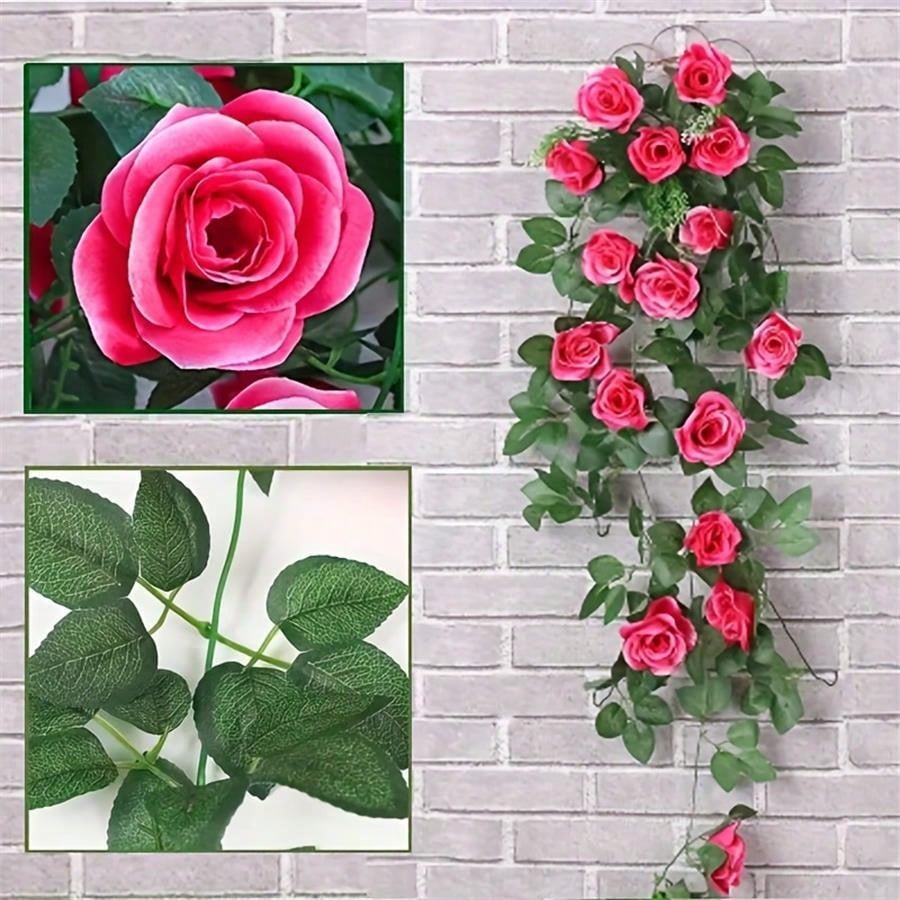 1 Bundle Artificial Rose Flower Vine, Wall Hanging Plastic Vine ...