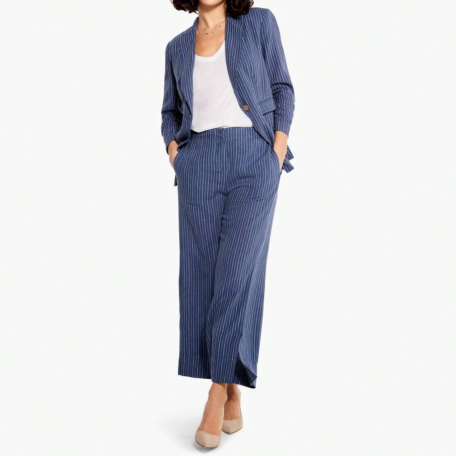 NIC+ZOE NIC+ZOE Central Park Wide-Leg Ankle Pants In Blue Multi | SHEIN USA
