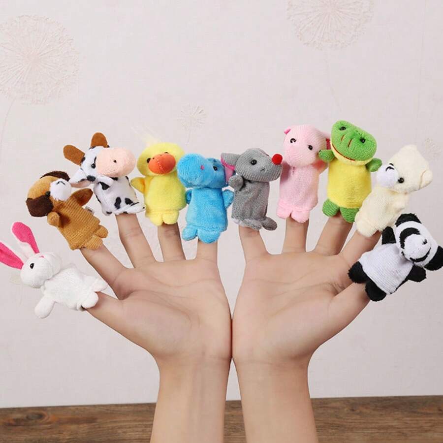 10pcs/Set Cute Finger Puppets Mini Plush Toys Cartoon Animals And ...
