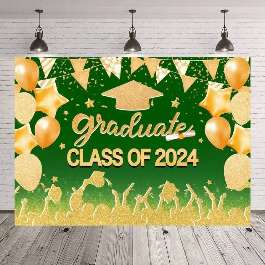 1pc 2024 Graduation Background Green And Gold Congratulations ...