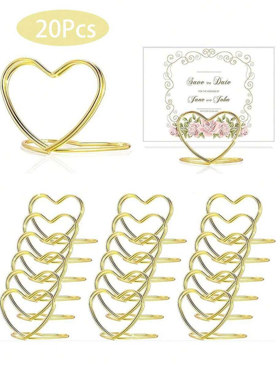 20Pcs 3*2cm Metal Memo Holder Heart Triangle Table Place Card Holder ...