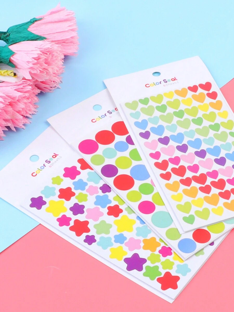 6sheets/Pack Cute Colorful Self-Adhesive Stickers With Little Stars ...