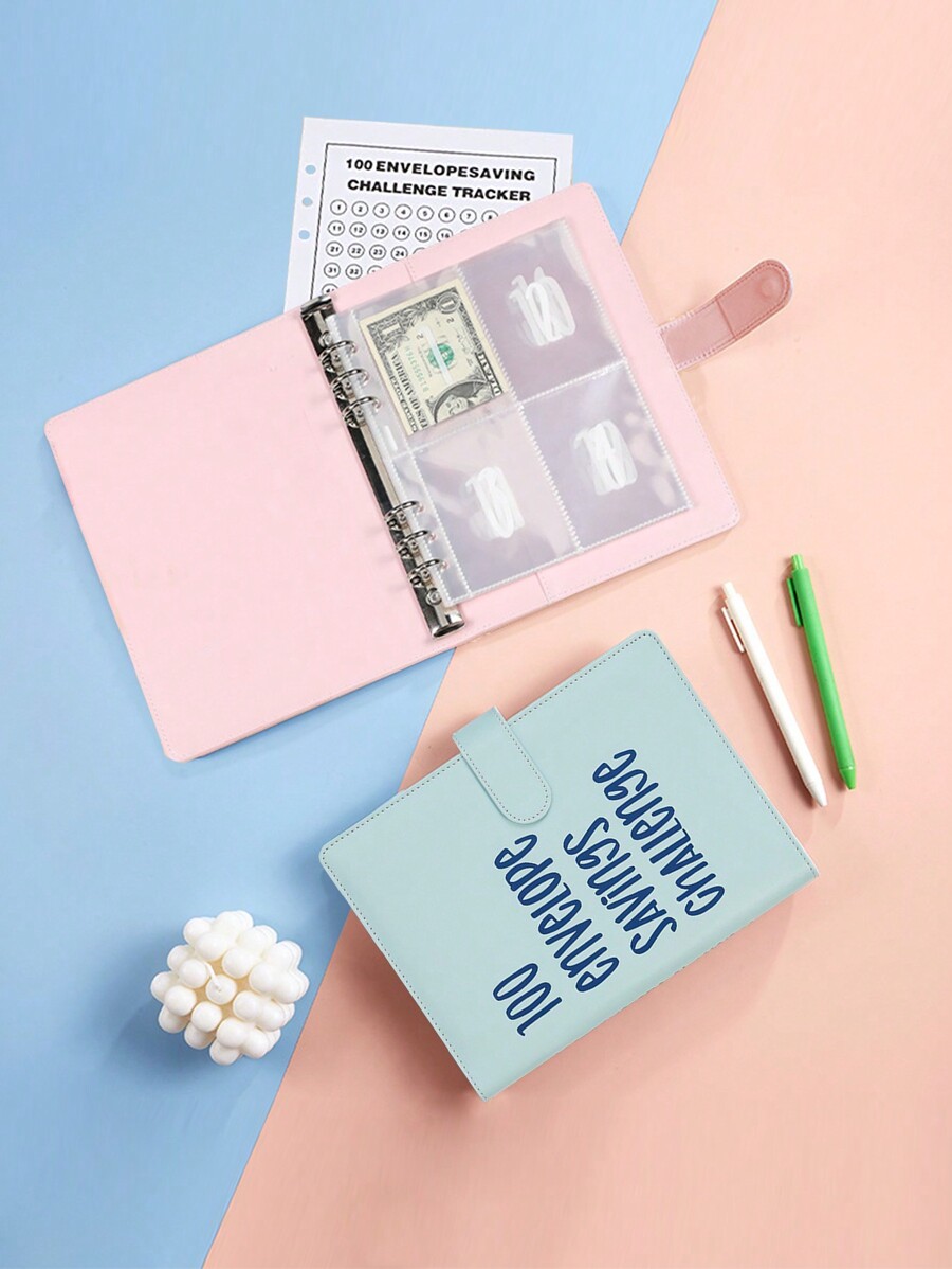 1pc Couple's 100-Day Money Saving Challenge Cash Organizer Binder With ...