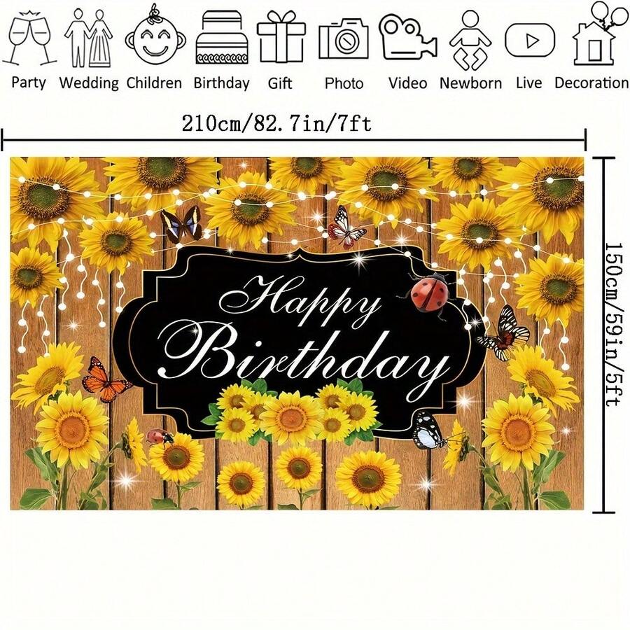 1pc Sunflower Happy Birthday Party Decoration Rustic Wood Photography ...