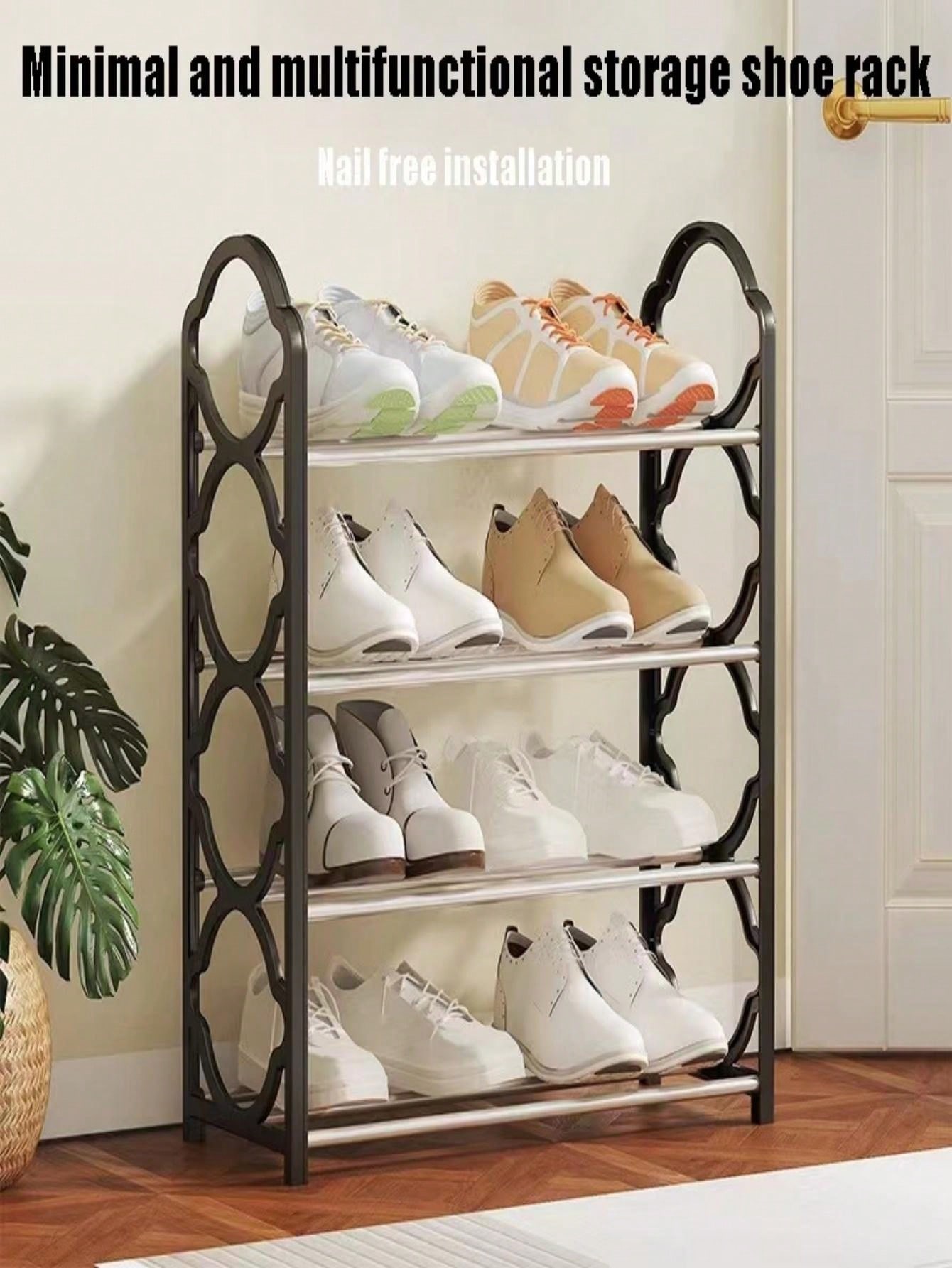 Minimalist 4 Layers Shoe Rack, Modern Doorway Shoe Organizer, Lace-Edge ...
