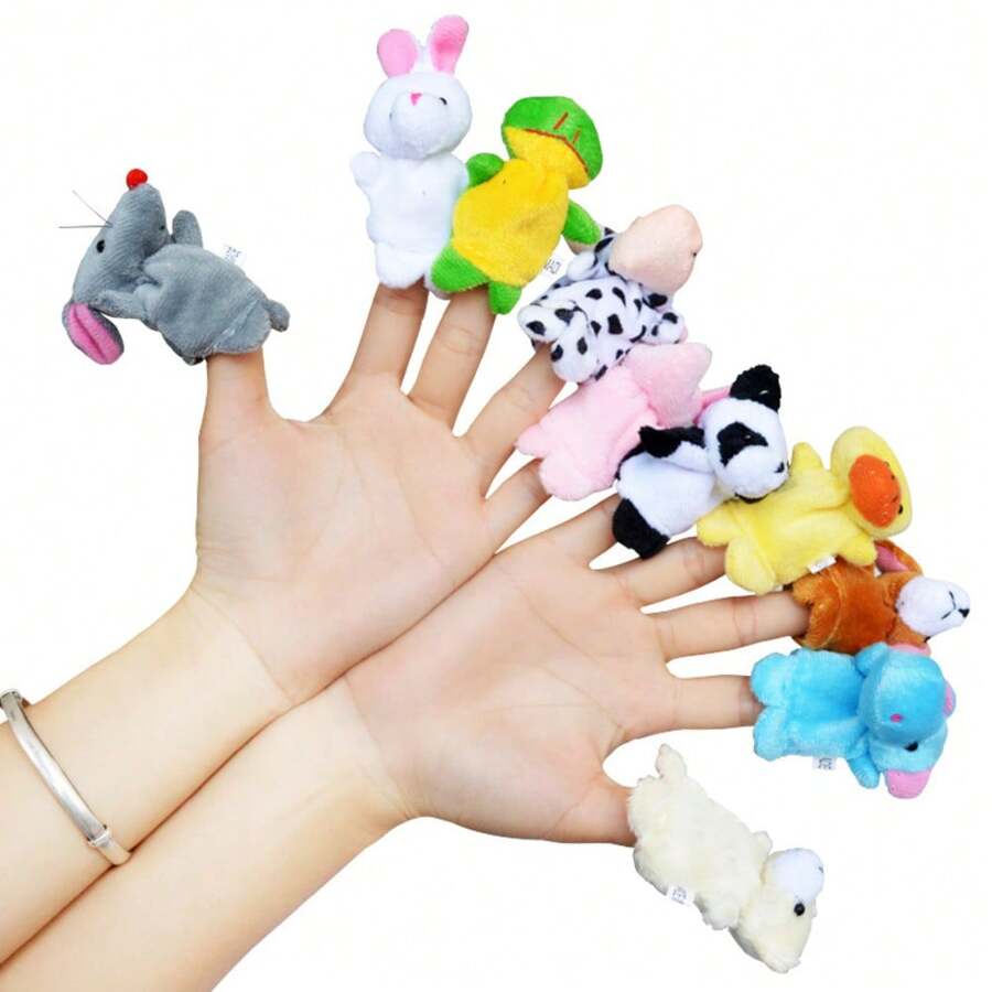 10pcs/Set Cute Finger Puppets Mini Plush Toys Cartoon Animals And ...