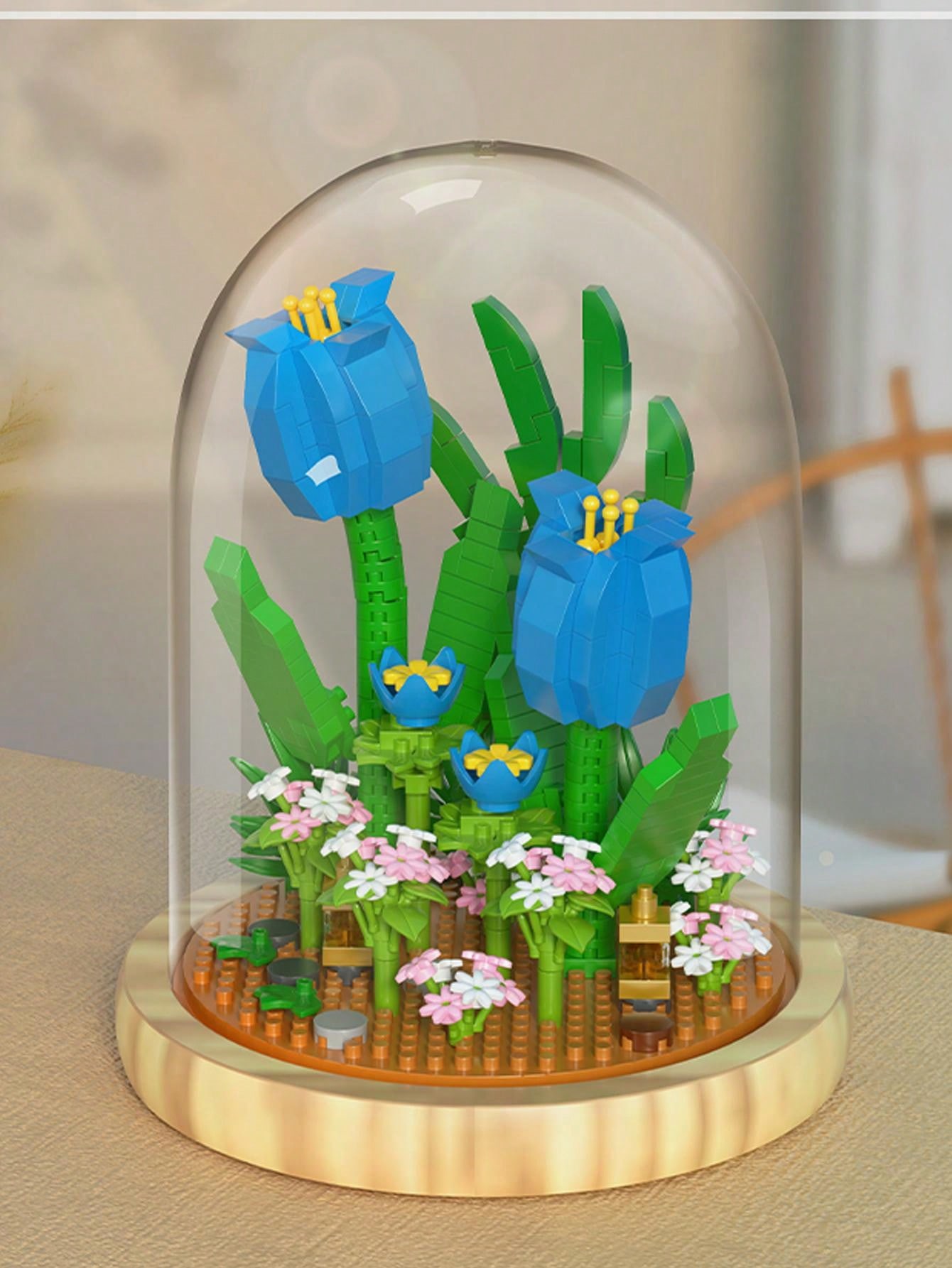 Micro-Block Buildable Flower Decoration With Stand And Dust Cover ...