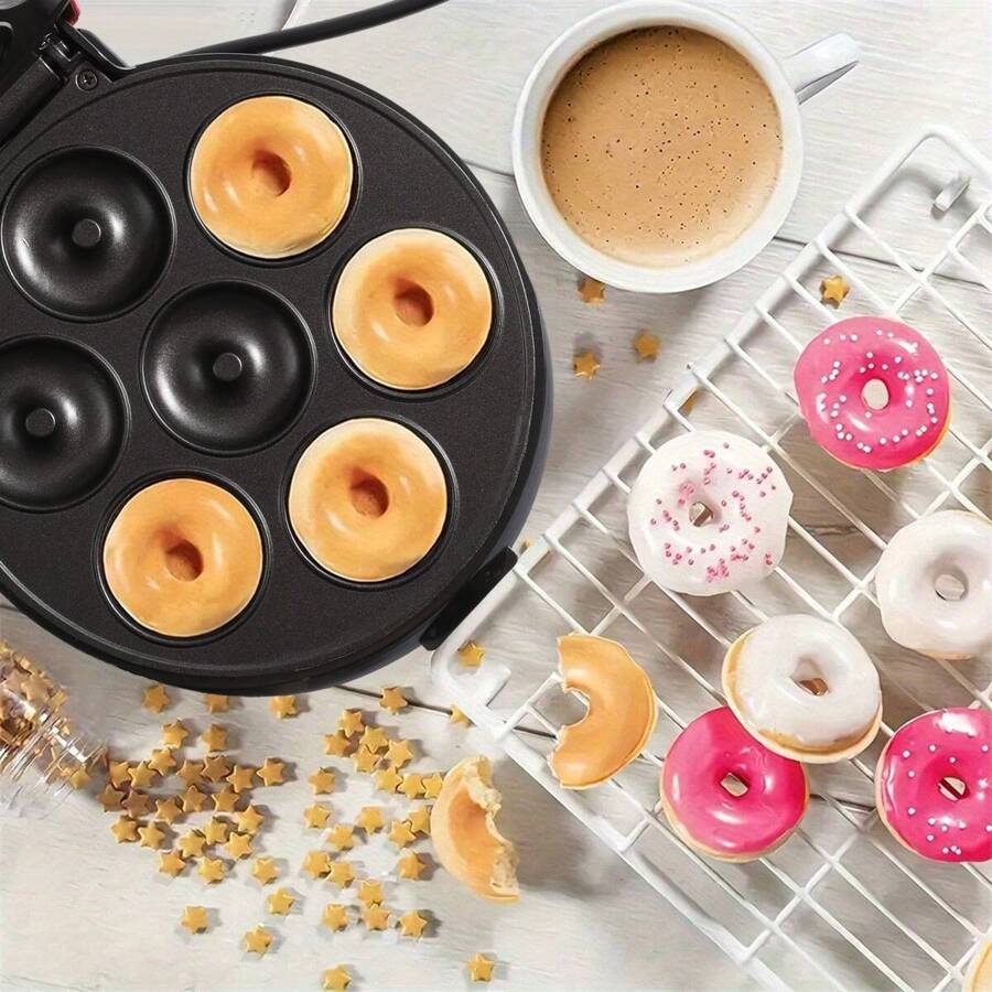 7-Hole Doughnut Machine, Red, Non-Stick Coating Baking Tray ...