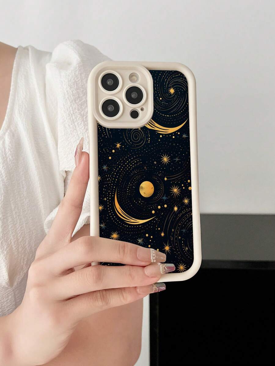 1pc Personalized Full Coverage Silicone Phone Case With Black Starry ...