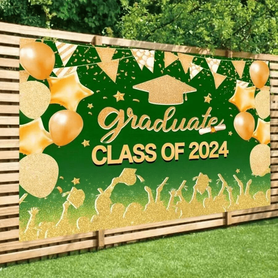 1pc 2024 Graduation Background Green And Gold Congratulations ...