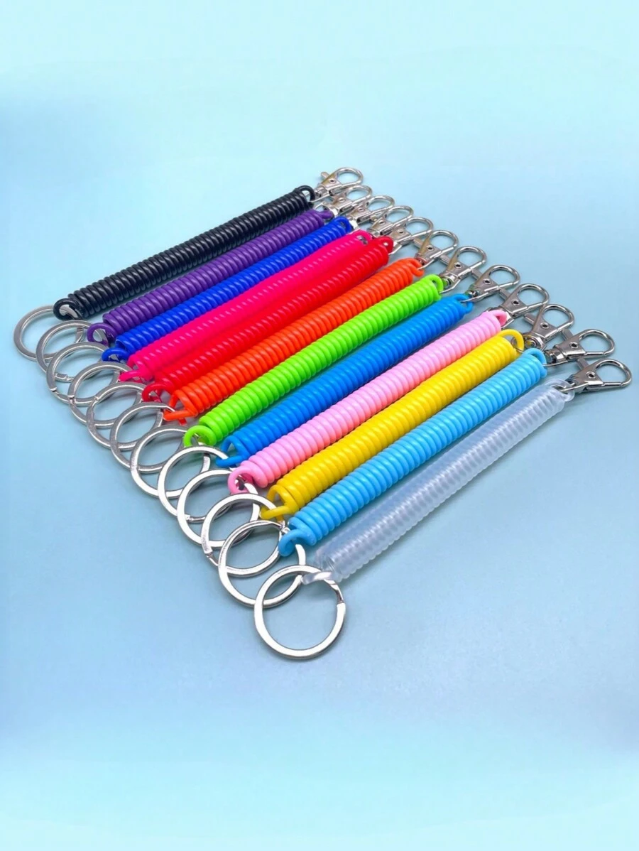 12-Pack Colorful Spiral Spring Keychains For Women, With Extendable Key ...