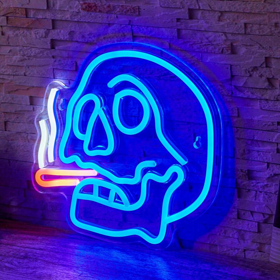 1pc Backboard Led Neon Sign, Halloween Cigarette Skull Neon Sign ...