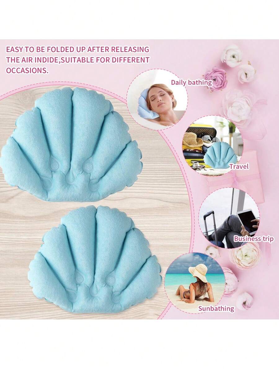 1pc Inflatable Bath Pillow With Suction Cups,Bath Pillows For Tub,Terry ...
