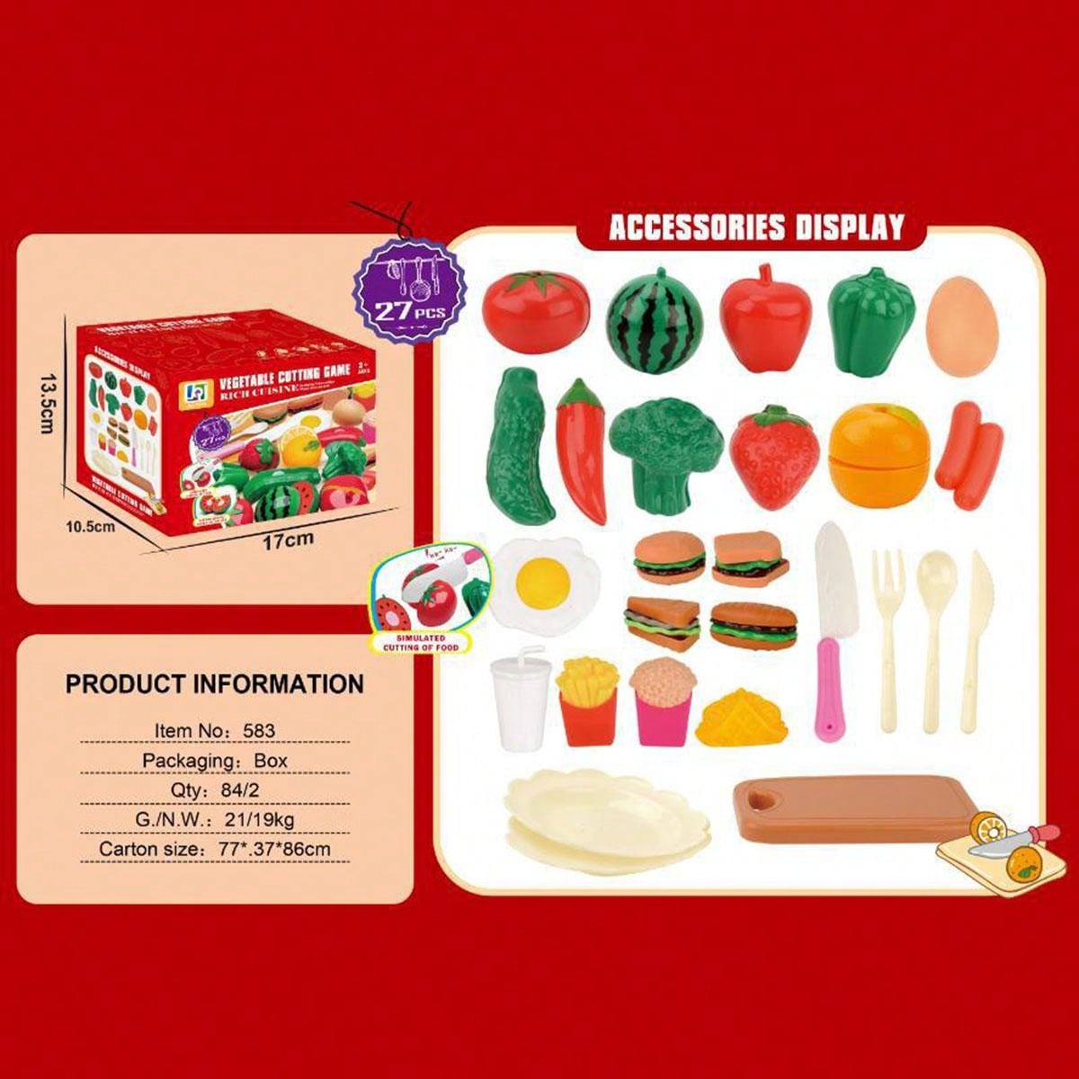27pcs Kids' Pretend Play Food Cutting Set With Fruits, Vegetables ...