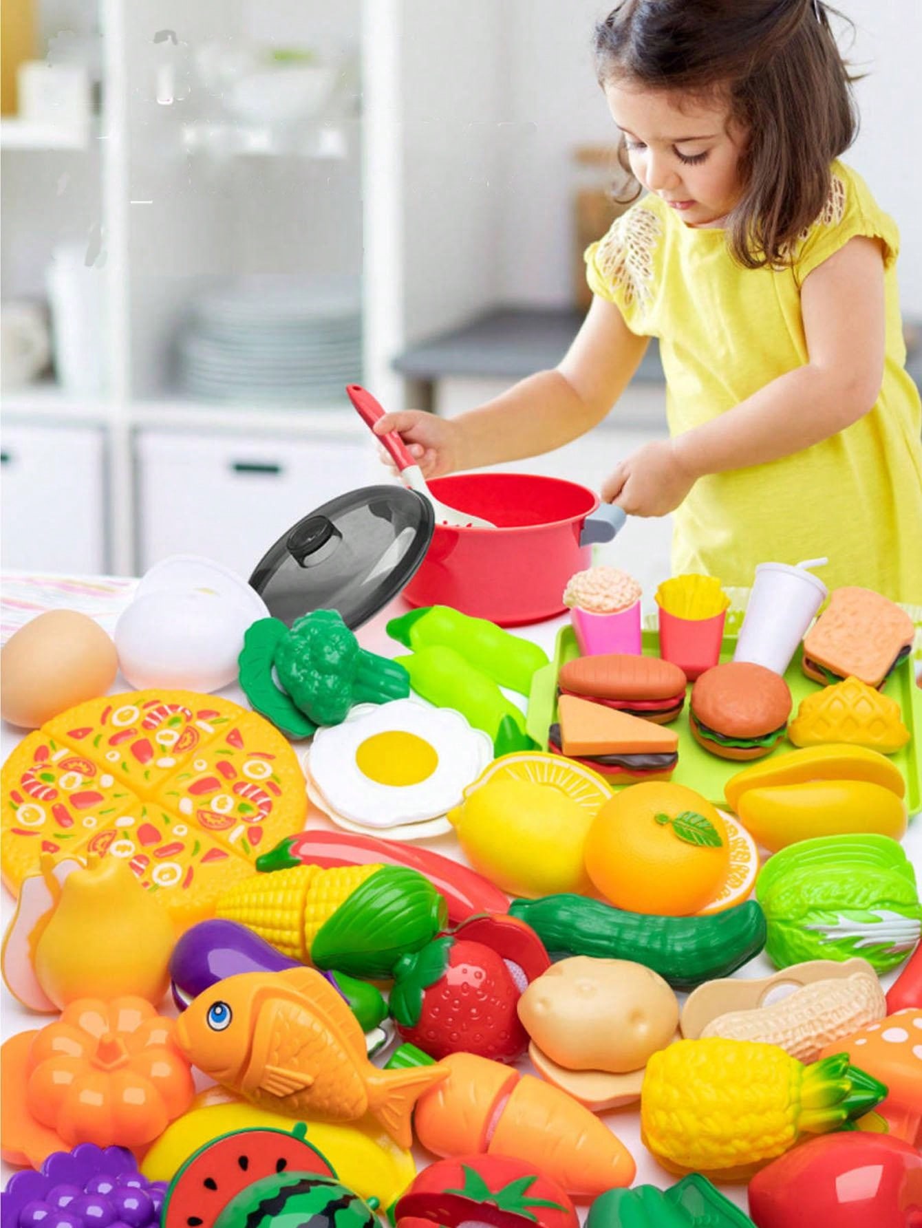 27pcs Kids' Pretend Play Food Cutting Set With Fruits, Vegetables ...