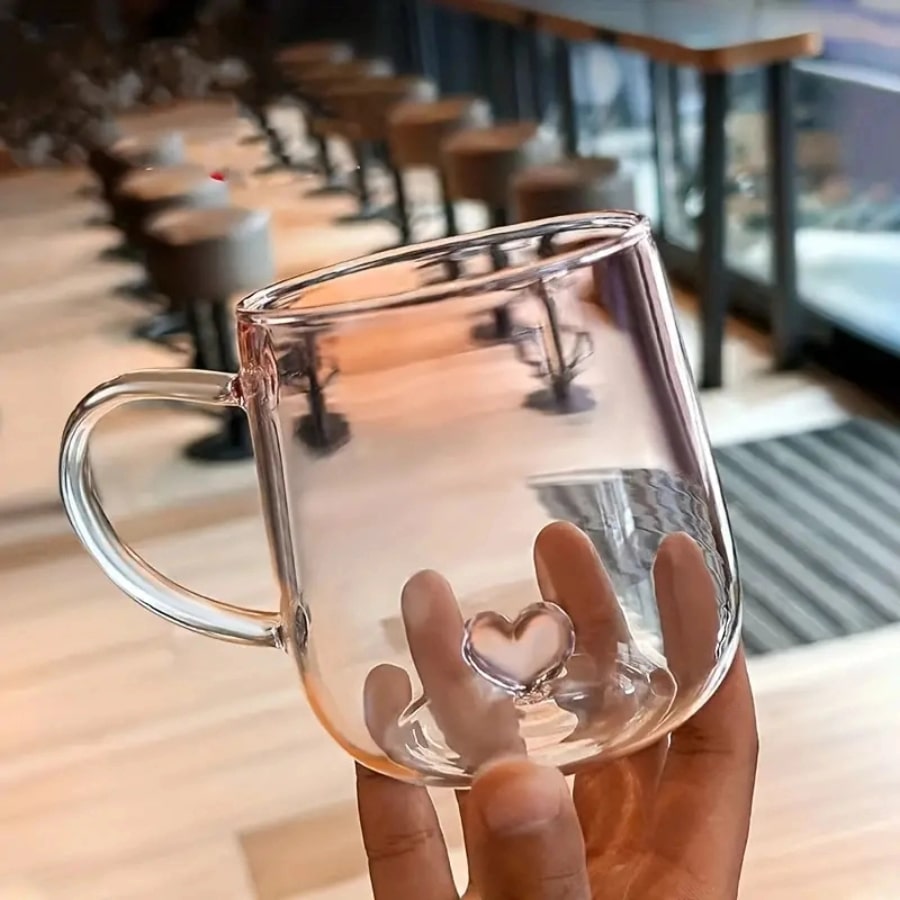 1pc Borosilicate Glass Gradient Pink Glass Cup With 3d Heart Shaped ...