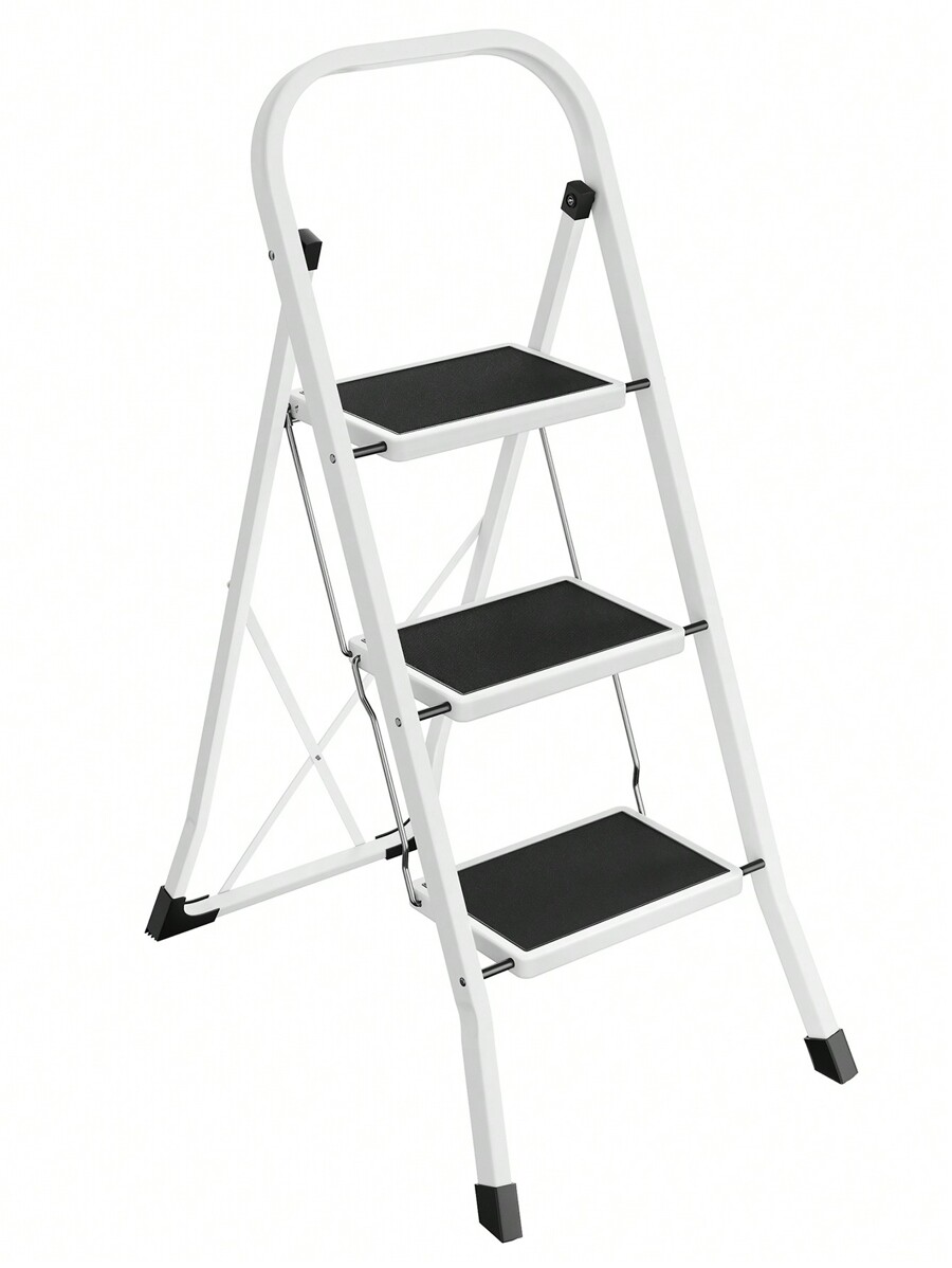 SONGMICS Step Ladder, 3-Step Ladder, Folding Ladder, Safety Lock, Space ...