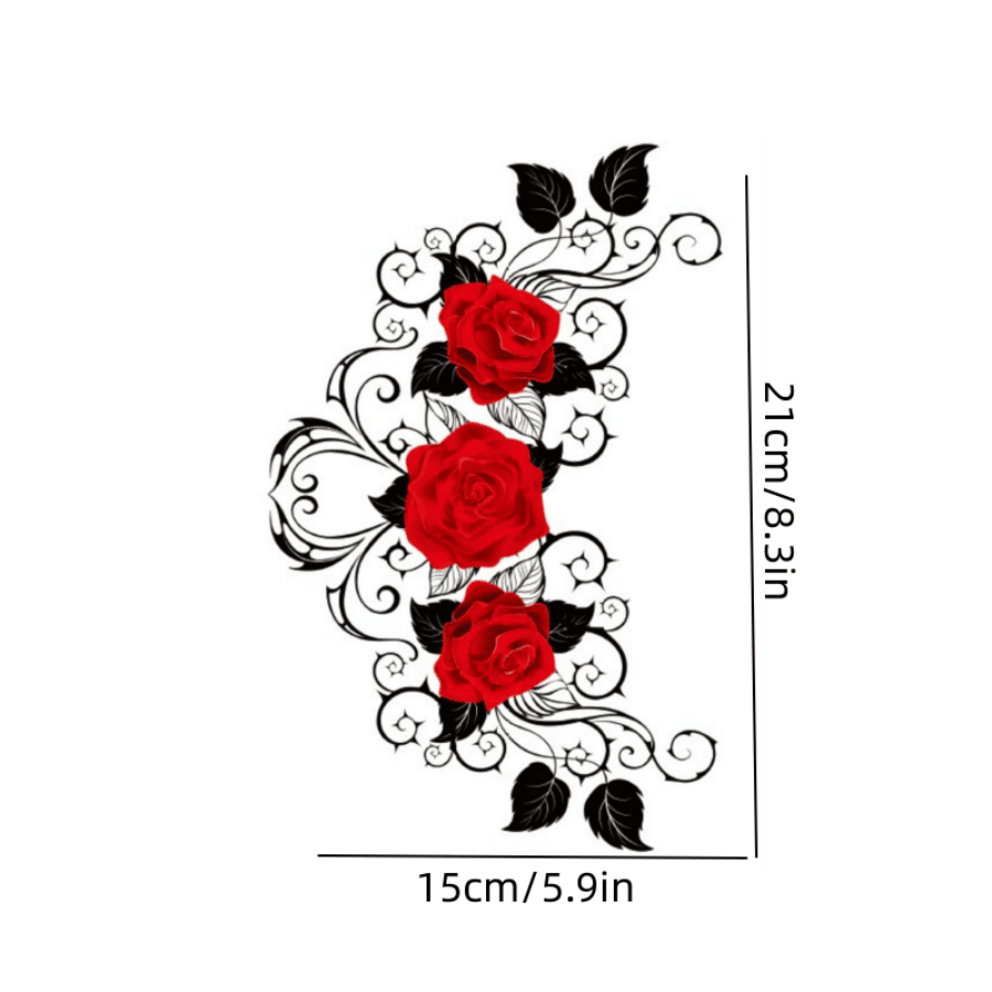 6 Sheets Of Red Rose Tattoo Stickers - Waterproof , Long - Lasting ...