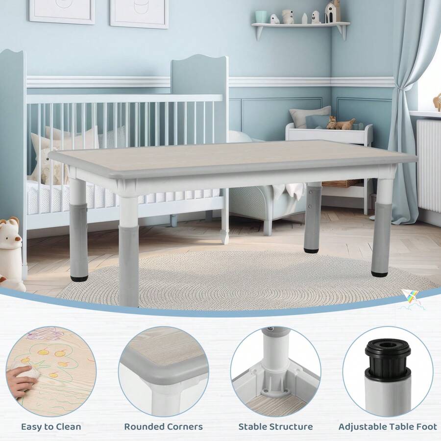 MAMIZO Kids Table And 6 Chairs Set, Height Adjustable Graffiti Table, Preschool Activity Art ...