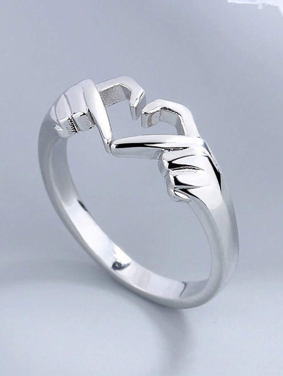 1pc Child Adjustable Heart & Hug Hands Open Ring, Friendship Ring For ...