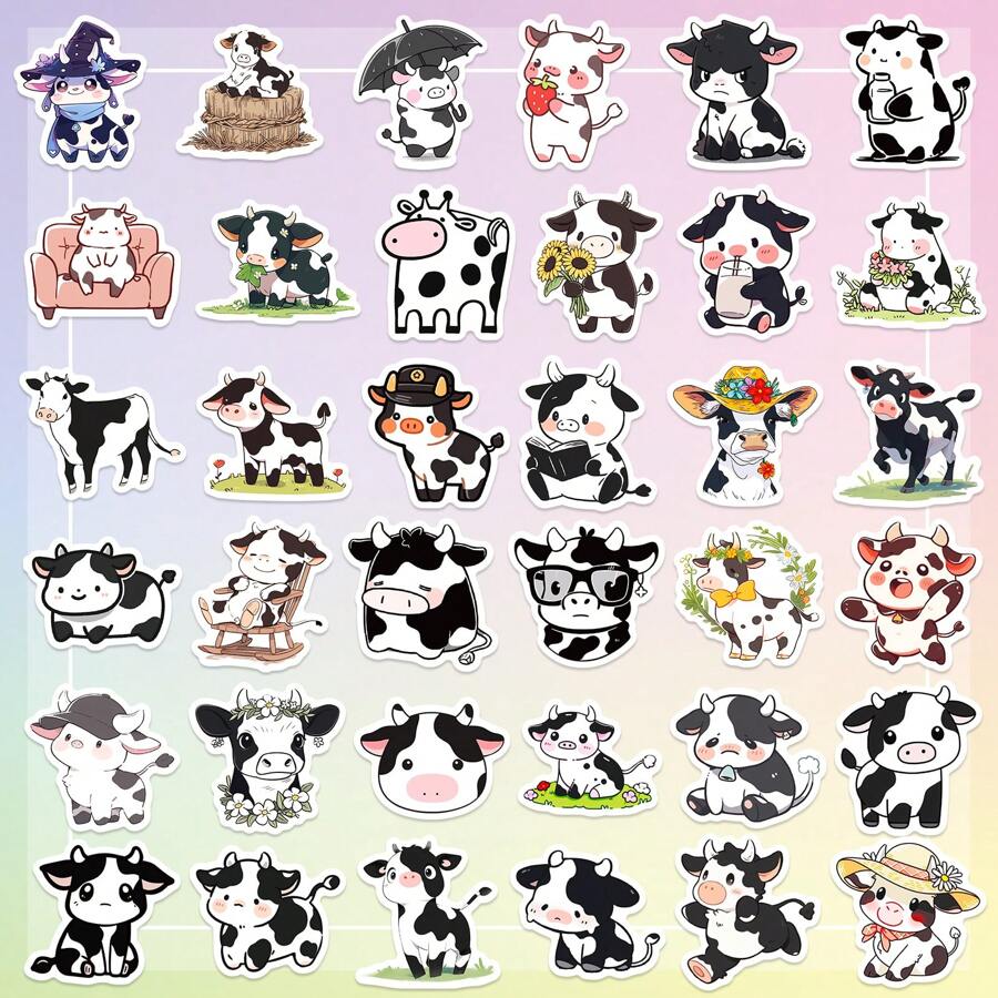 100Pcs Cow Stickers, Cute Colorful Cow Black And White Milk Cow Mix ...