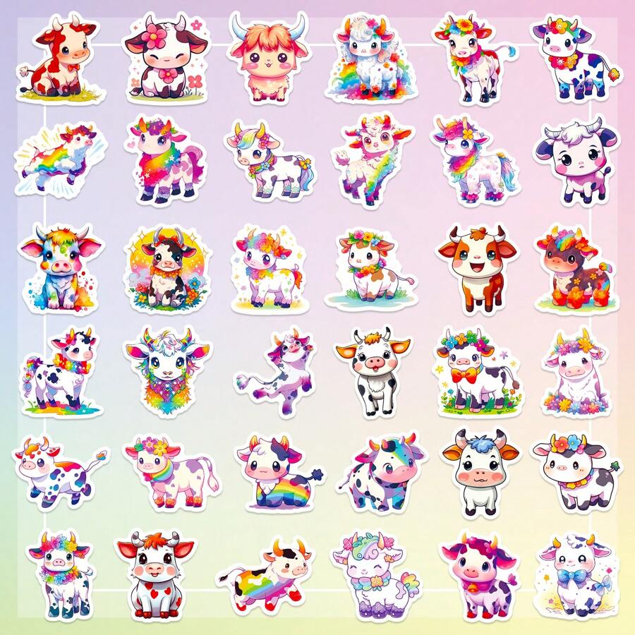 100Pcs Cow Stickers, Cute Colorful Cow Black And White Milk Cow Mix ...