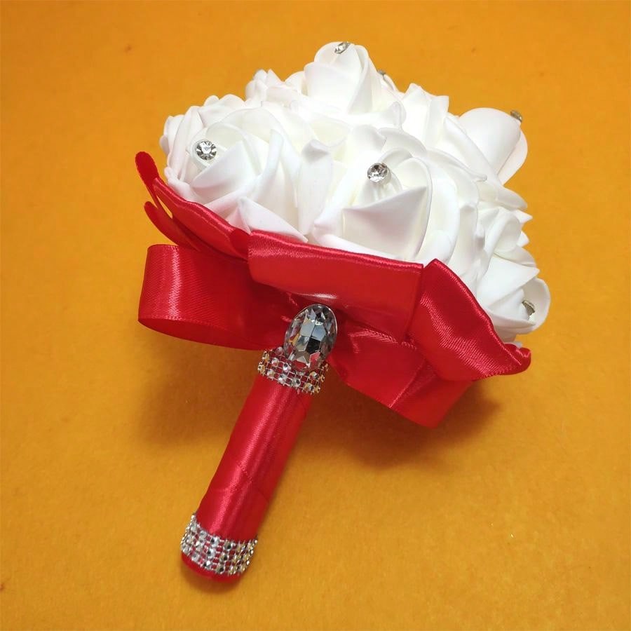A Beautiful Bride'S Bouquet Made Of Artificial Red Roses, Lucky ...