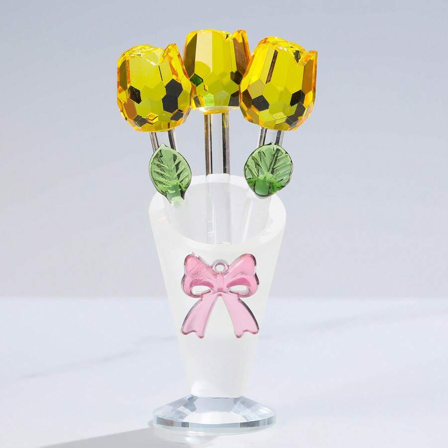 Rose Flower Crystal Figurine With Stems Collectible Statue Triple Roses ...