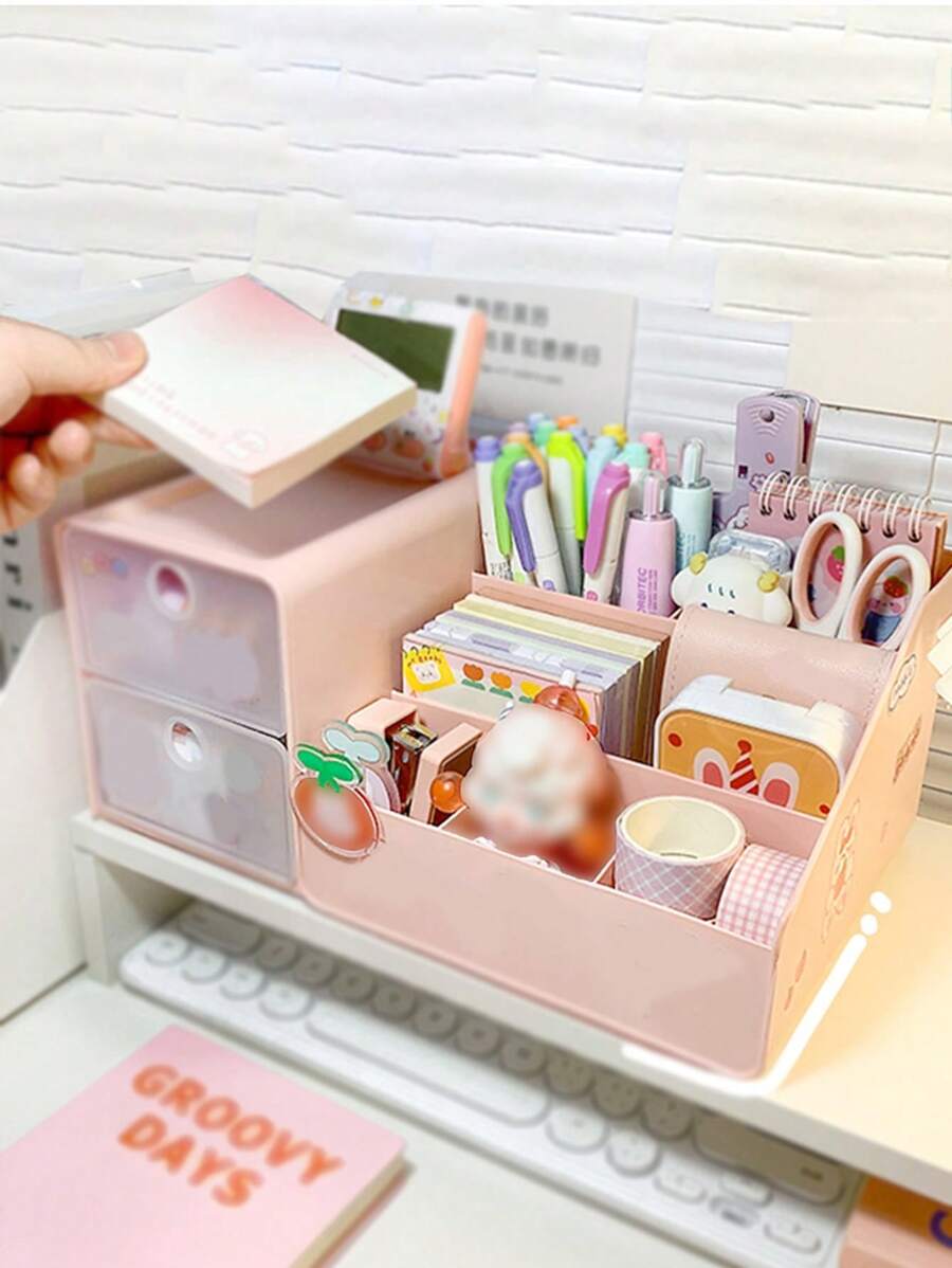 1pc Pink Desktop Storage Box, Japanese Style Drawer Organizer With ...