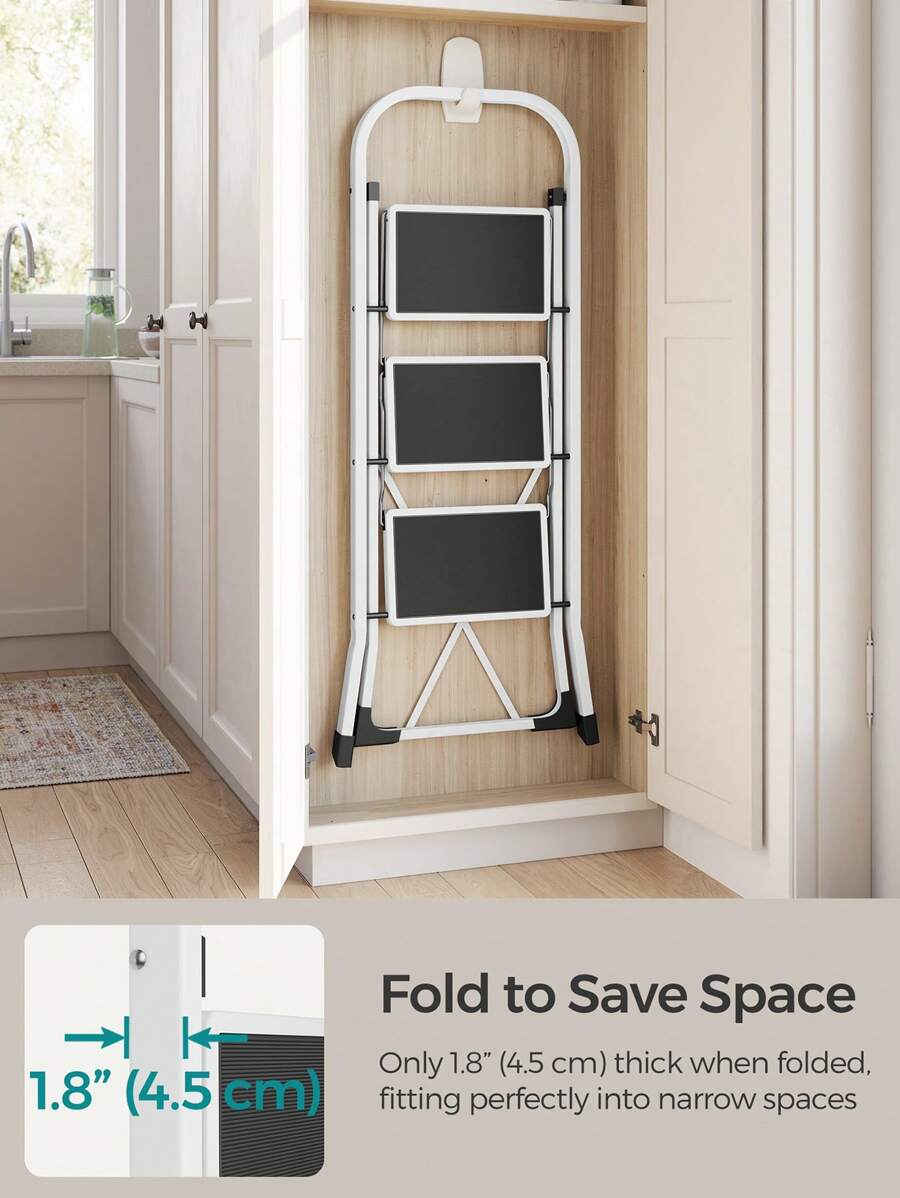 SONGMICS Step Ladder, 3-Step Ladder, Folding Ladder, Safety Lock, Space ...