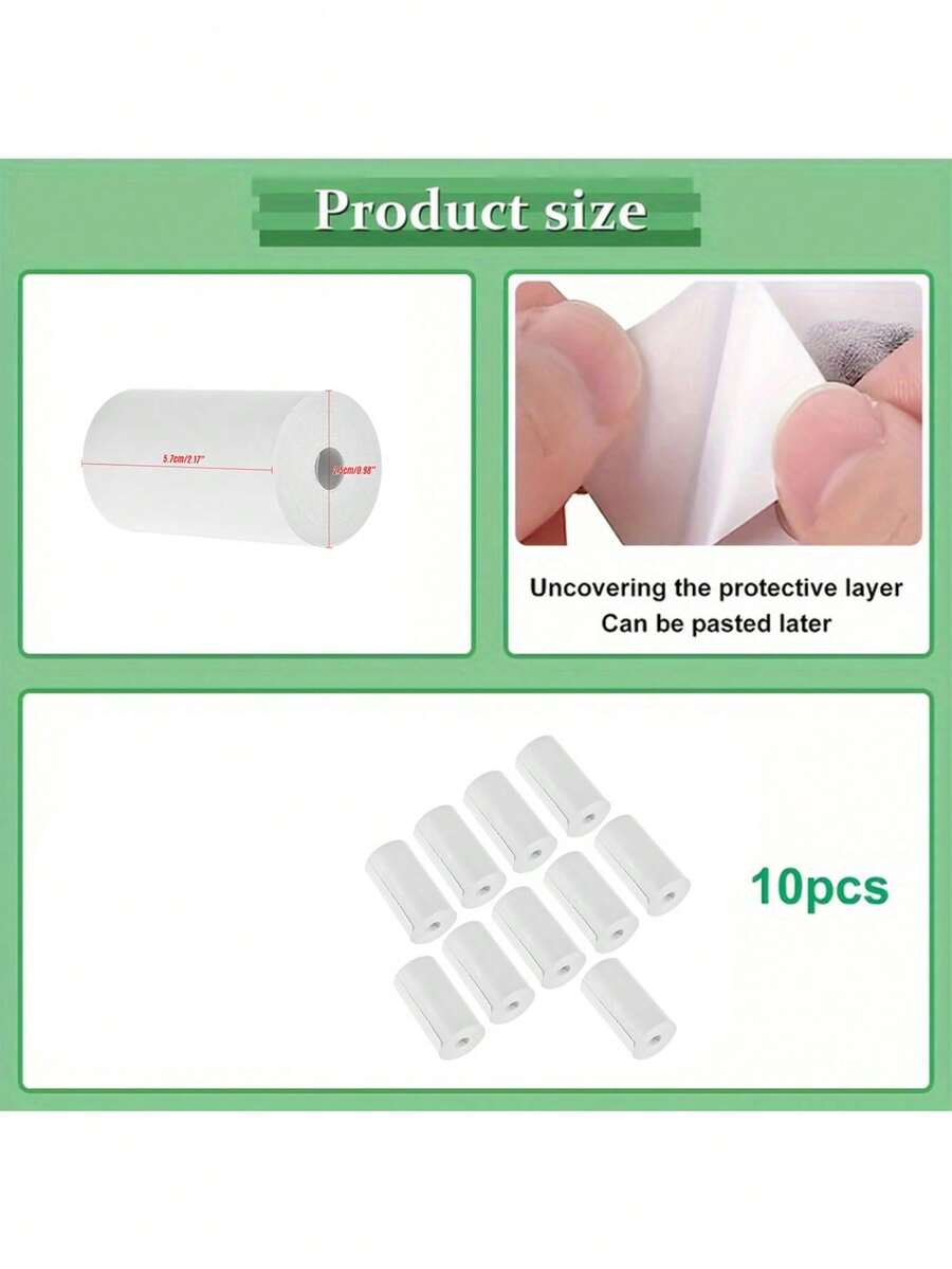 10 Rolls Mini Printer Non-Adhesive Paper White Thermal Printinh Label ...