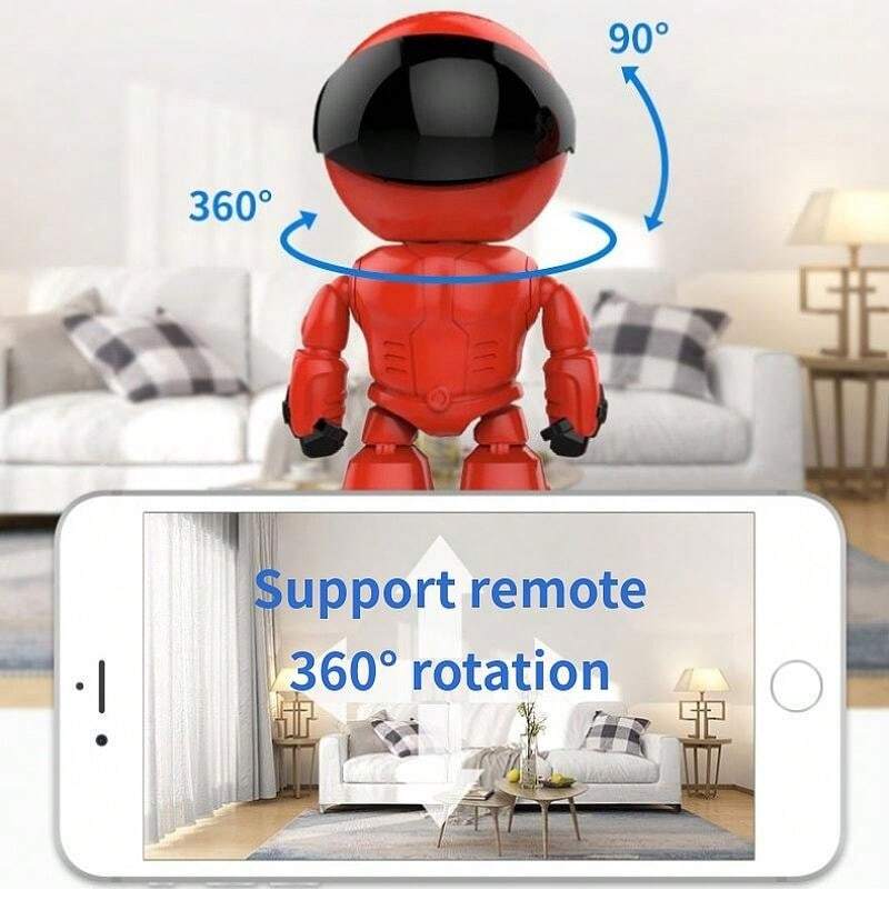 Red Robot Shaped Wireless Wifi Indoor 360-Degree Camera With Remote ...