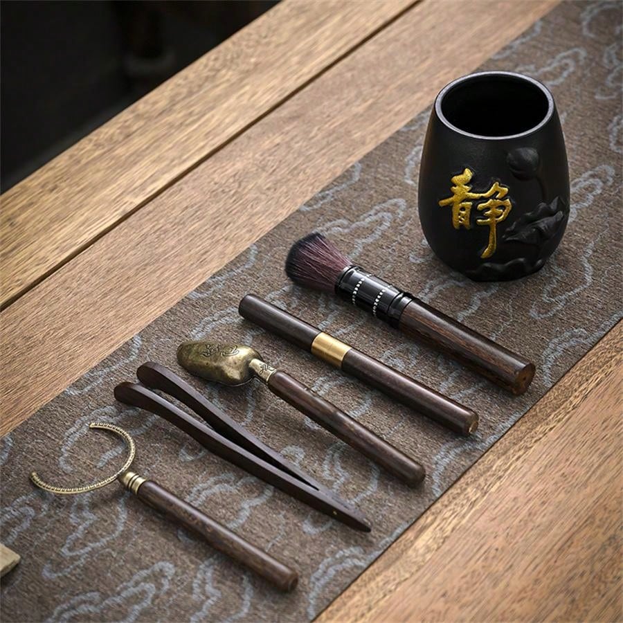 Black Pottery Tea Set, Six Gentlemen Kung Fu Tea Set With Accessories ...