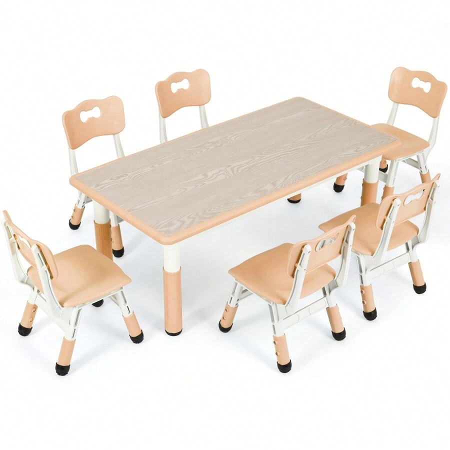 MAMIZO Kids Table And 6 Chairs Set, Height Adjustable Graffiti Table, Preschool Activity Art ...